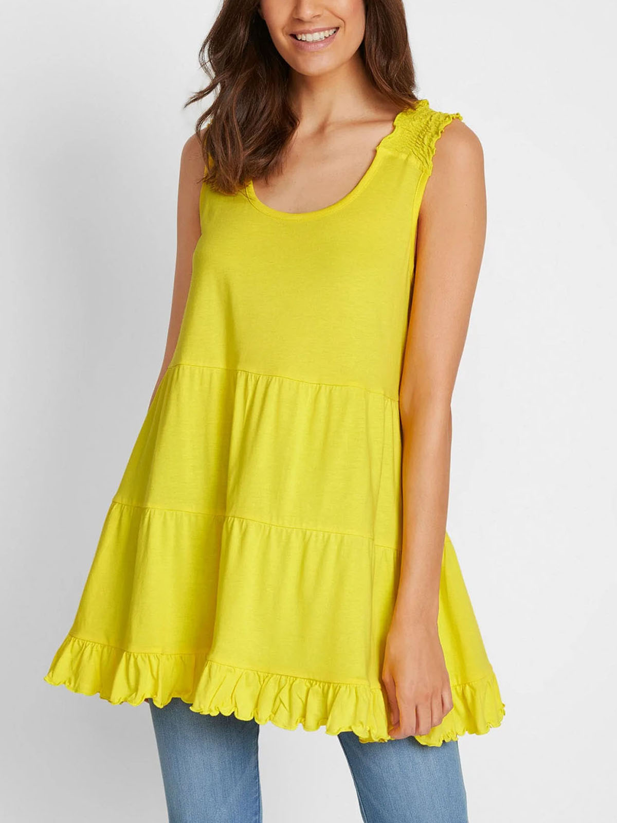 BPC - - BPC YELLOW Sleeveless Shirred Strap Tiered Top - Plus Size 14/ ...