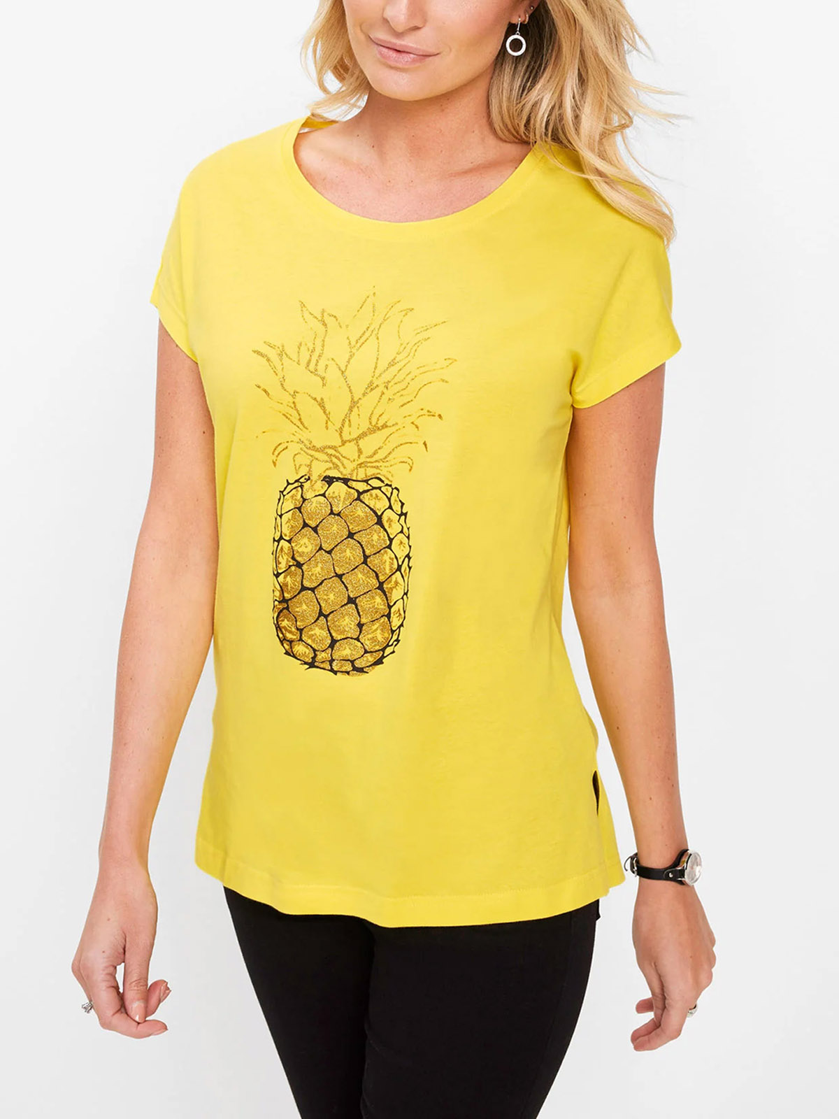 BPC - - BPC YELLOW Pure Cotton Glitter Pineapple Short Sleeve Top ...