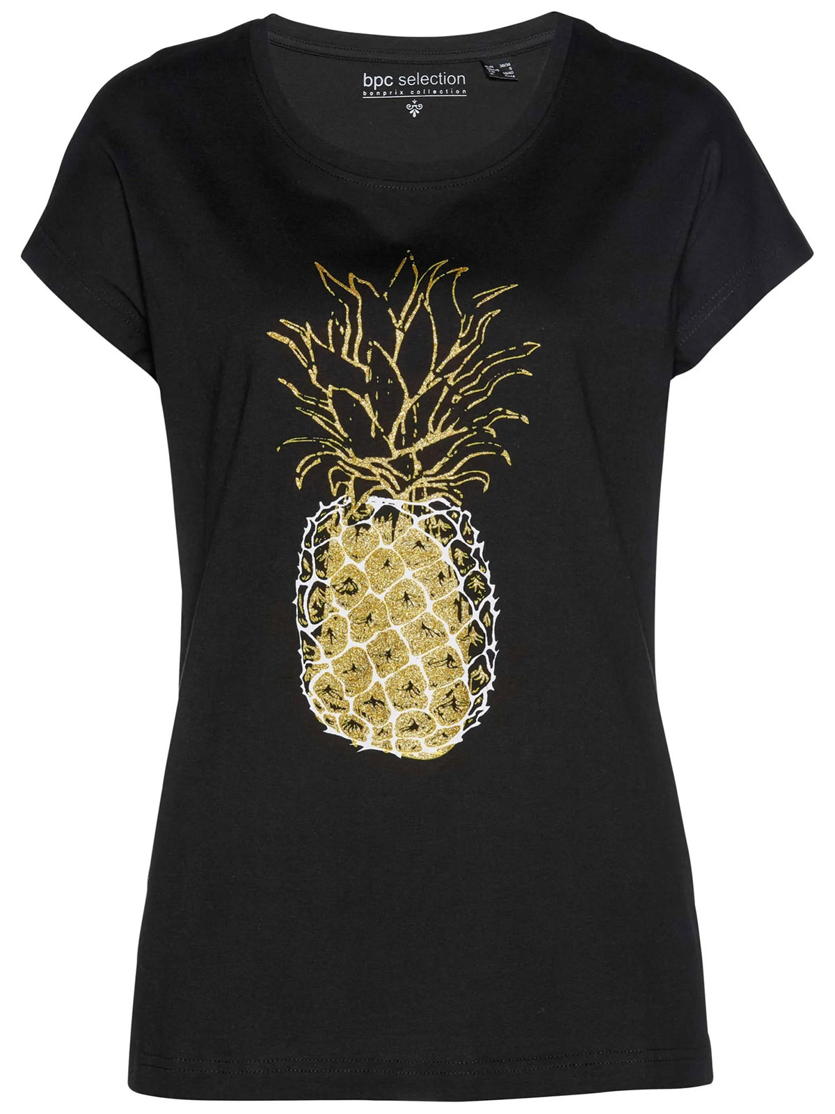 BPC - - BPC BLACK Pure Cotton Glitter Pineapple Short Sleeve Top - Size ...