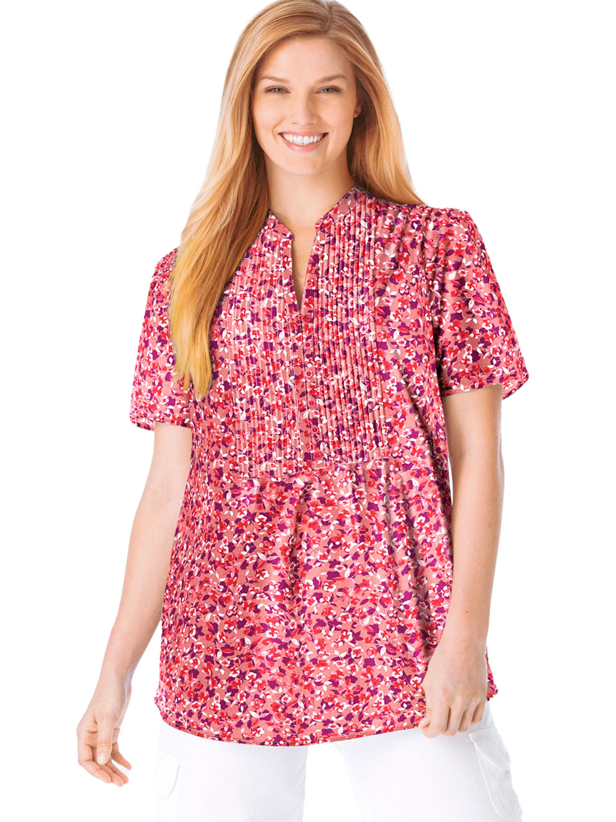 Woman Within - - ROSE Pintucked Half Button Tunic - Plus Size 16/18 to ...