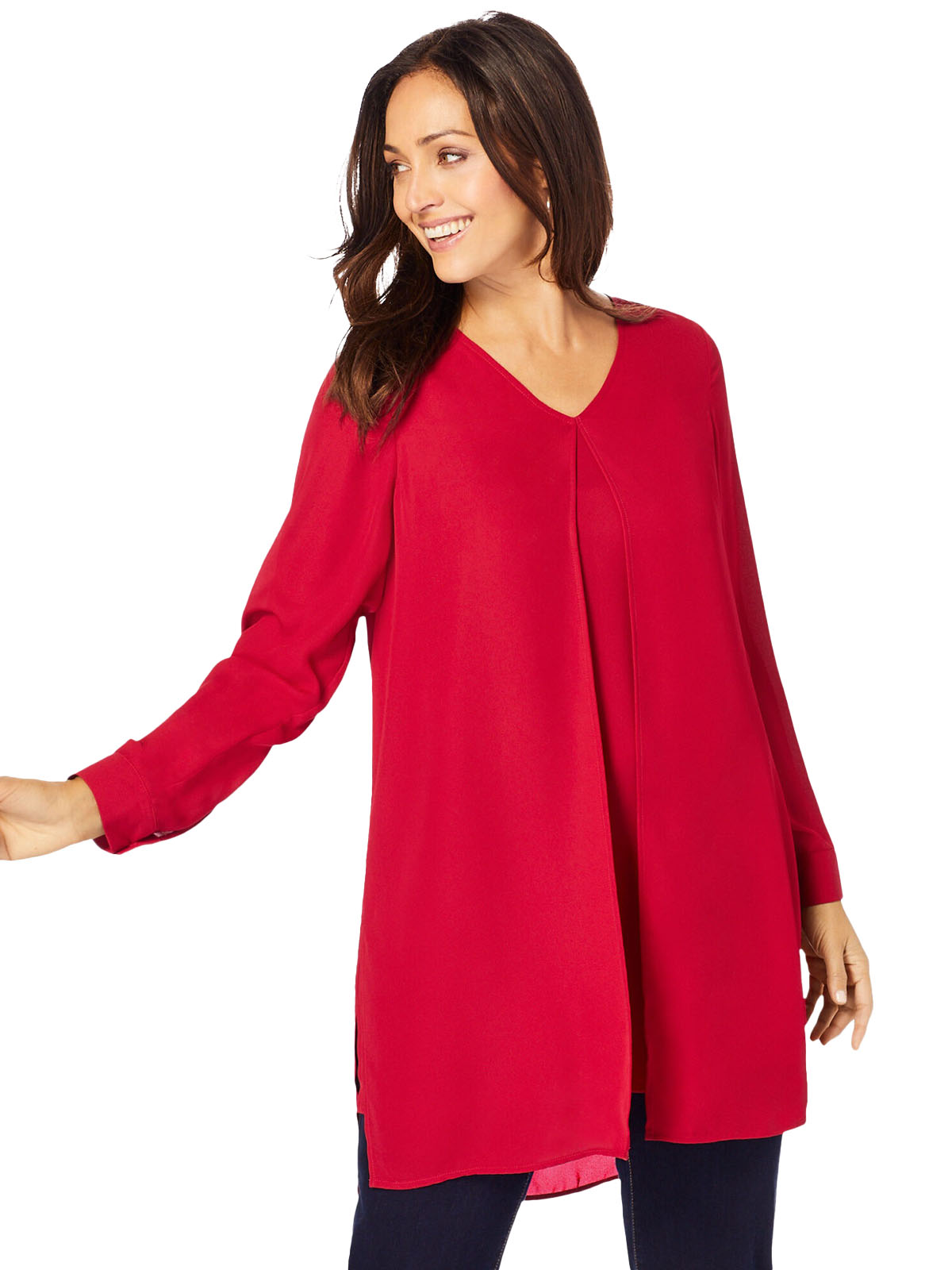 Jessica London - - Jessica London RED Flyaway V-Neck Tunic - Plus Size ...