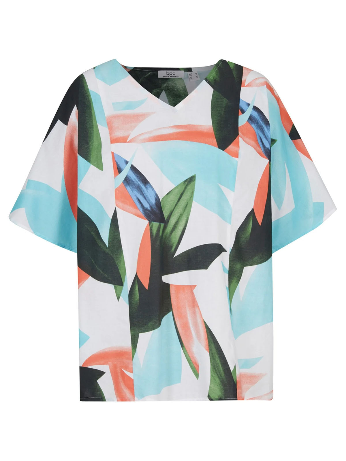 BPC - - BPC MULTI Pure Cotton Tropical Print V-Neck Top - Plus Size 12 ...