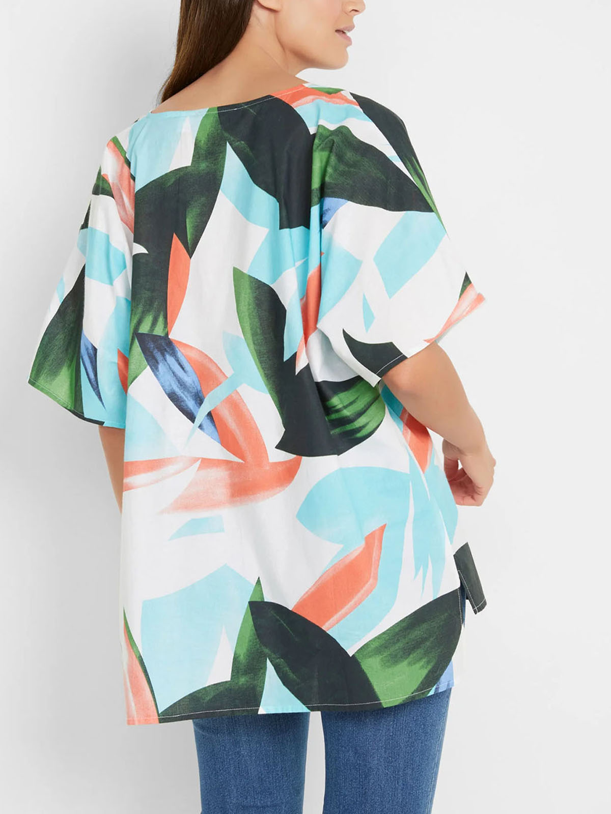 BPC - - BPC MULTI Pure Cotton Tropical Print V-Neck Top - Plus Size 12 ...