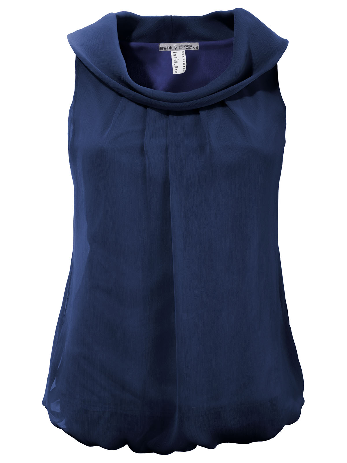 Ashley Brooke - - NAVY Textured Cowl Neck Bubble Hem Top - Size 8 to 20
