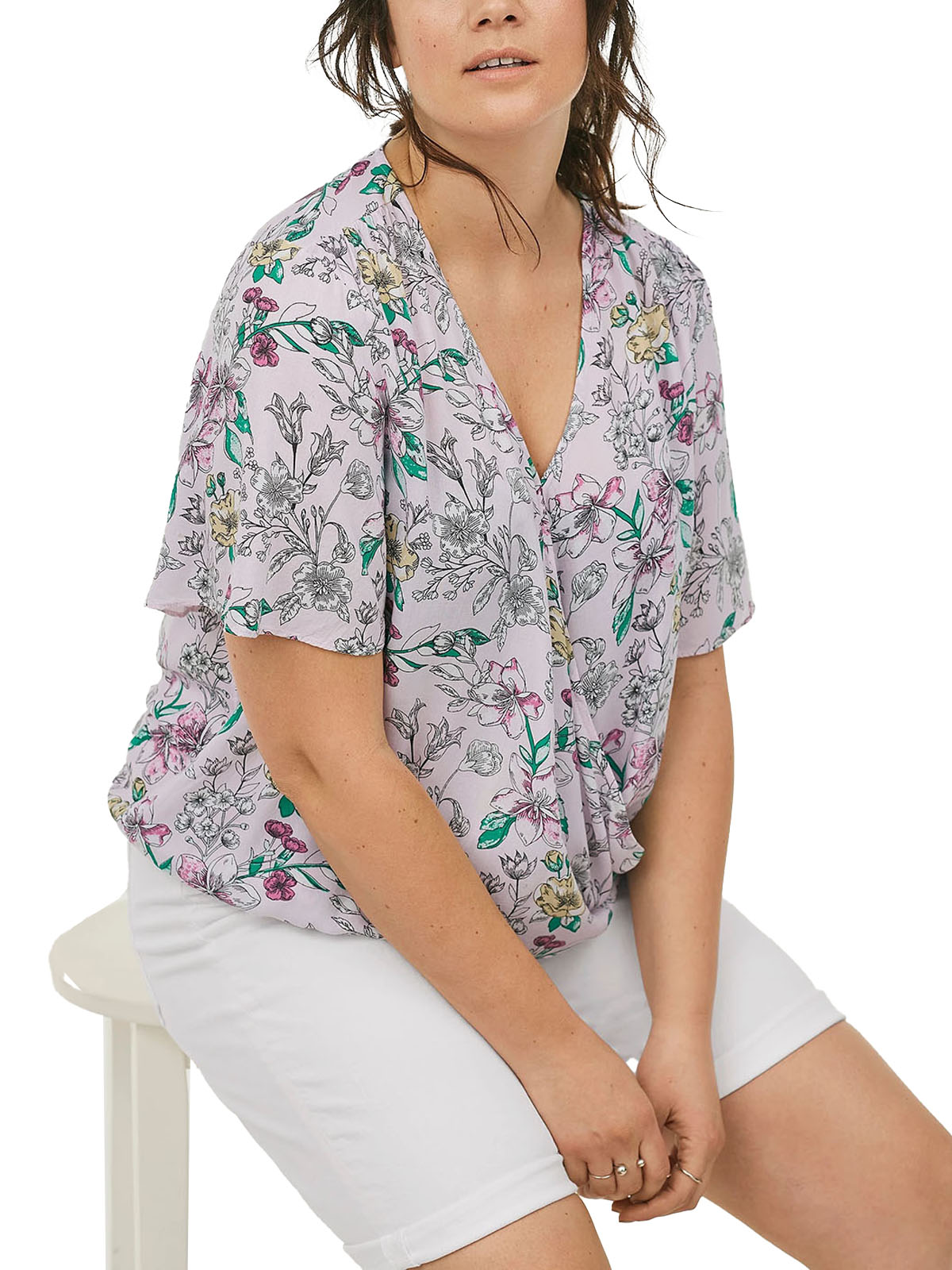 Ellos - - PINK Floral Print Wrap Blouse - Plus Size 18 to 24 (EU 44 to 50)