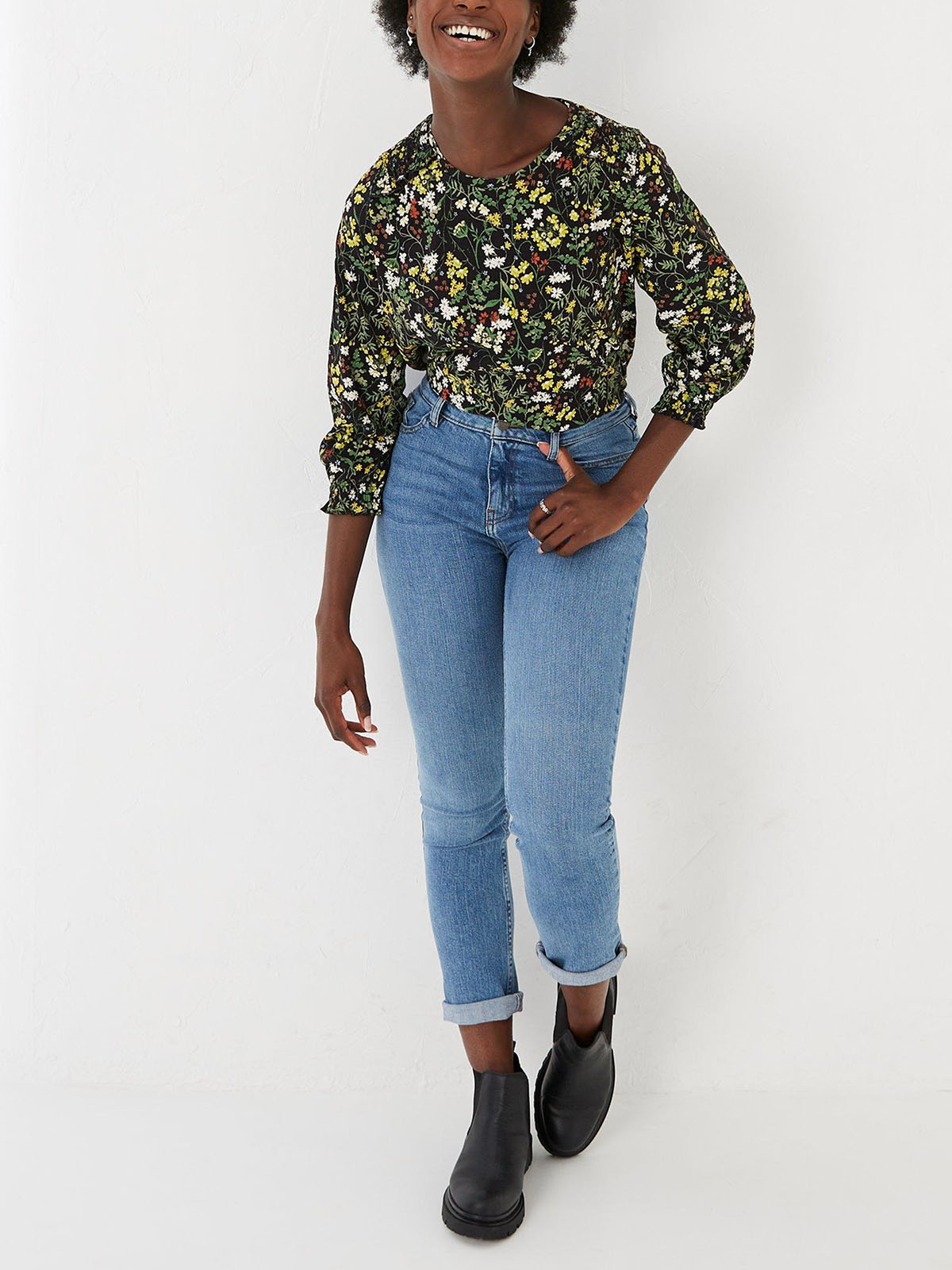 FAT FACE - - FF BLACK Darcy Forest Fauna Top - Size 8 to 18