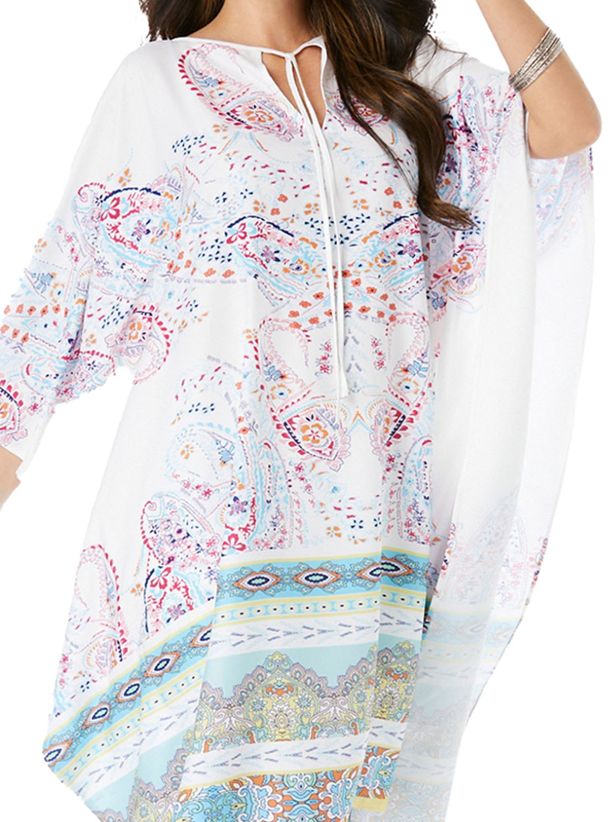 Roaman's - - WHITE Tie Neck Handkerchief Hem Kaftan - Plus Size 32 to ...