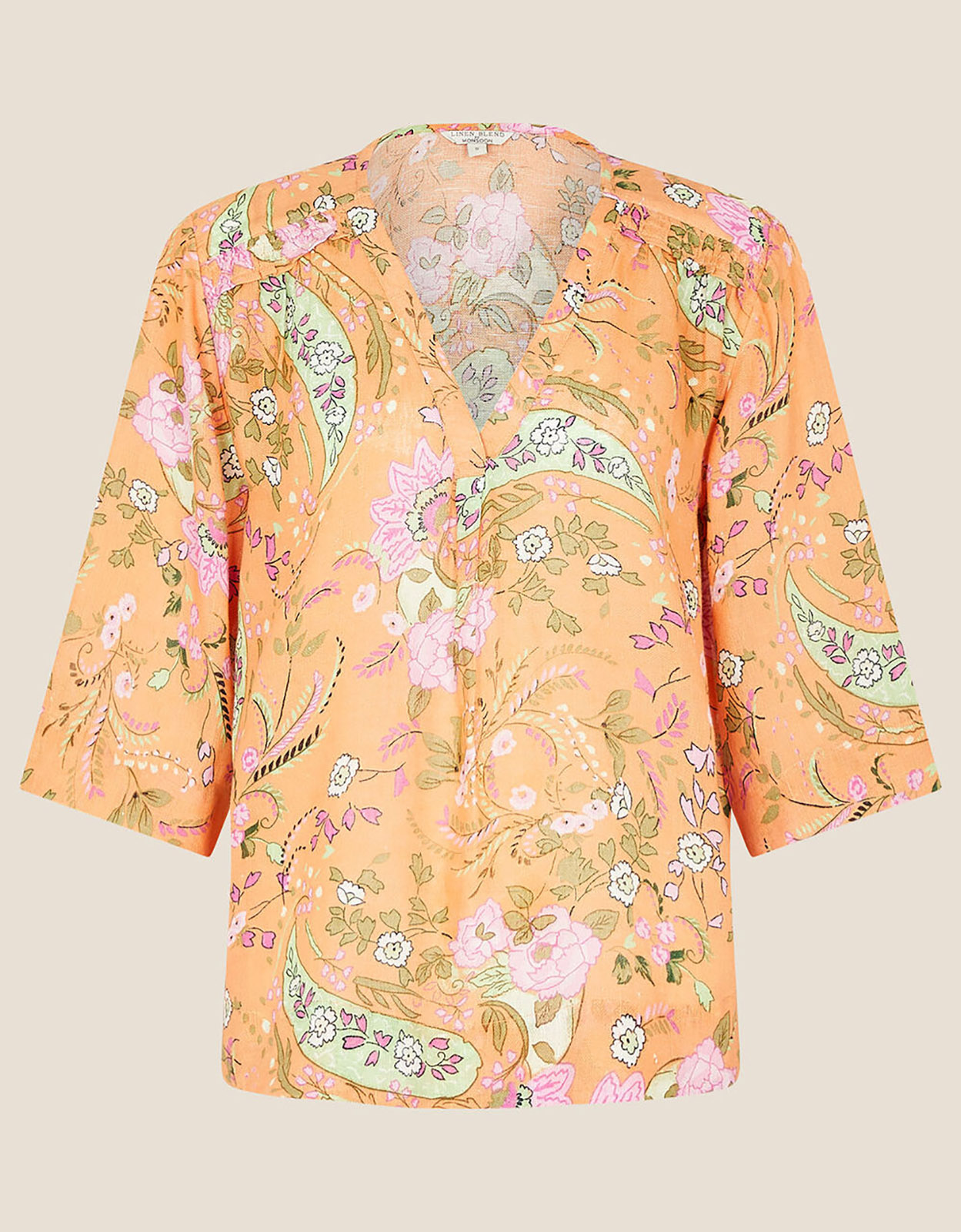 MSN CORAL Linen Blend Paisley Print Top - Size 8/10 to 24 (S to XXL)