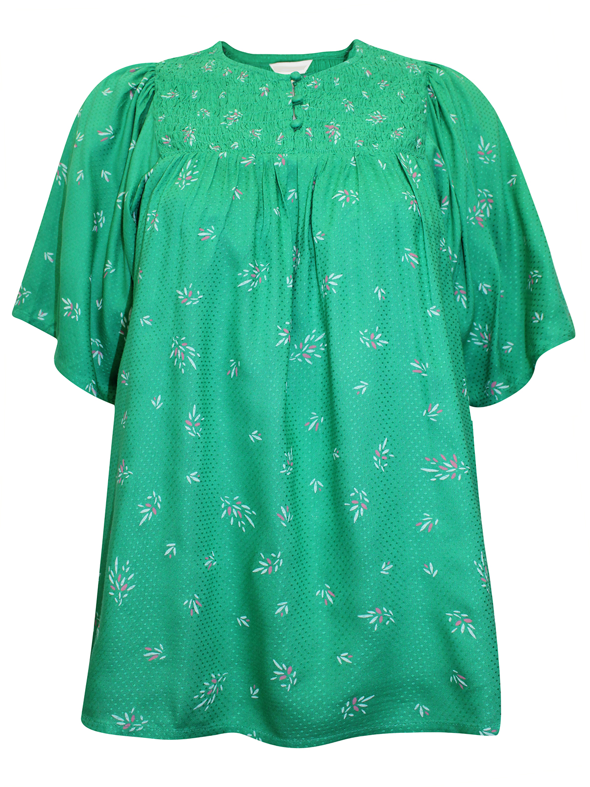 MSN GREEN Floral Print Shirred Top - Size 8/10 to 20/22 (S to XL)