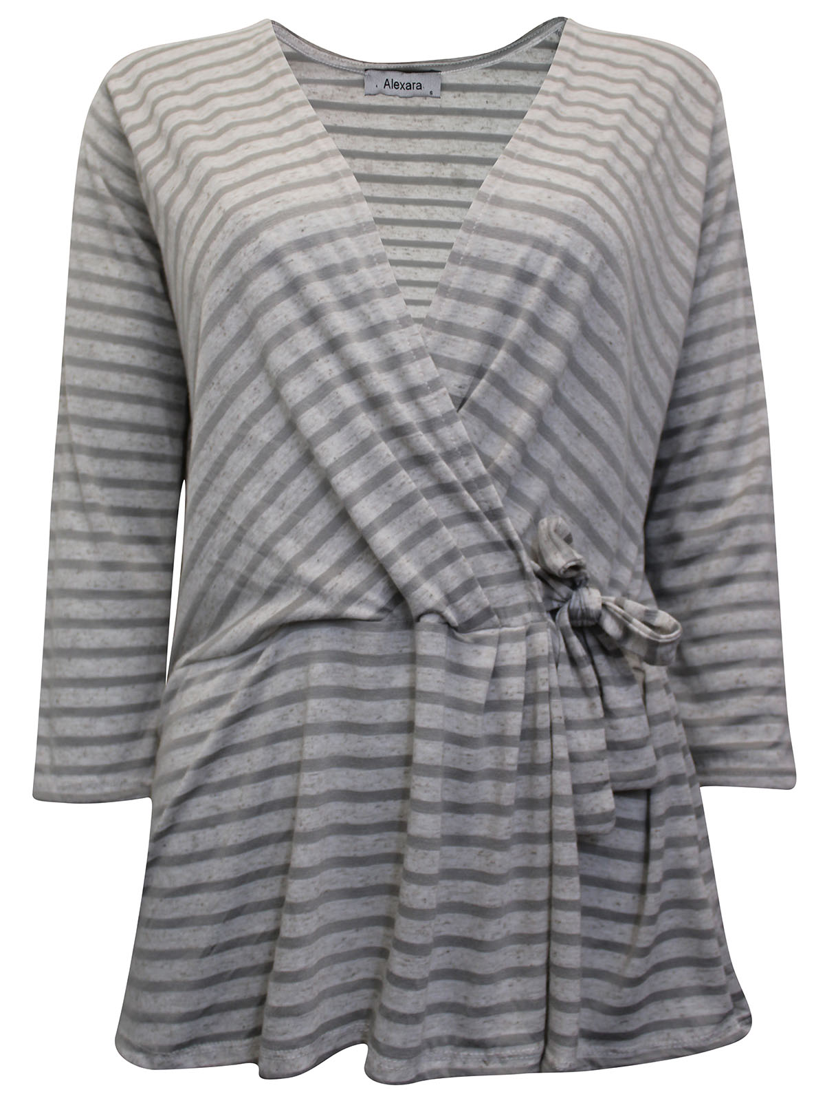 Alexara - - GREY Stripe Print Peplum Wrap Top - Size 12 to 16 (S to L)