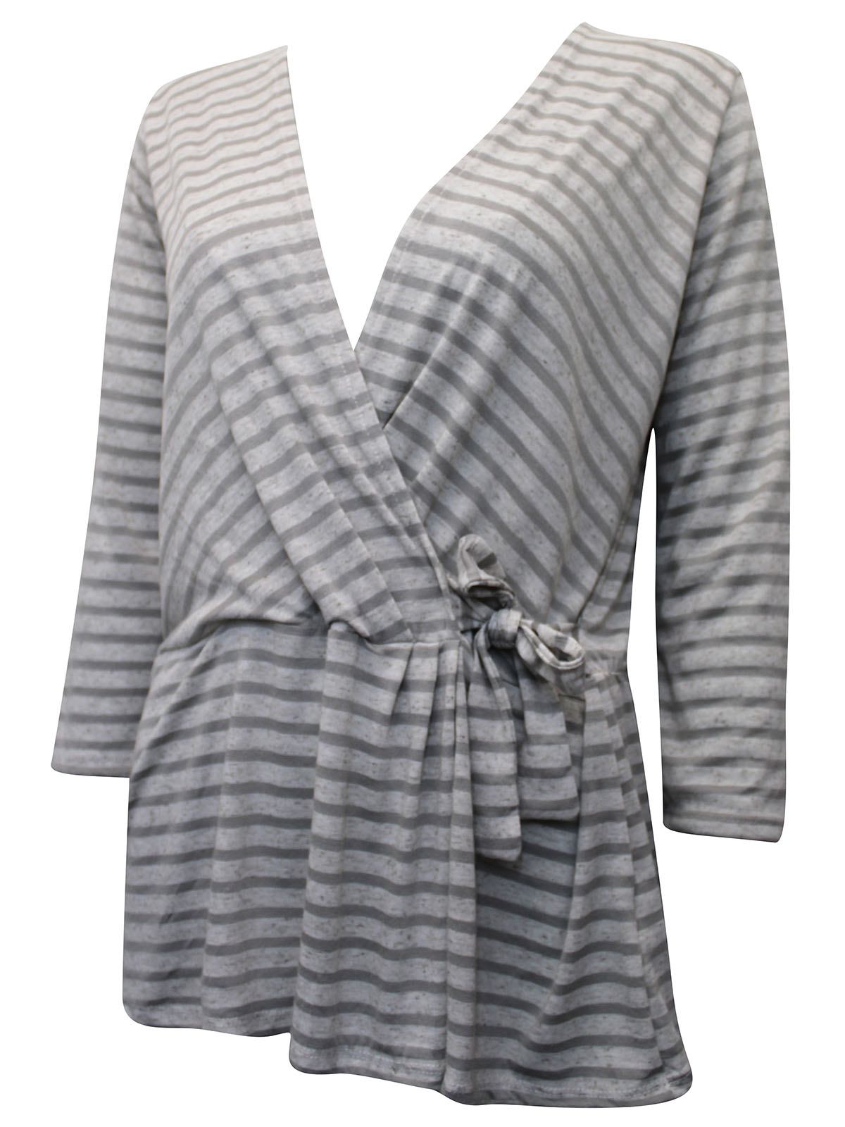 Alexara - - GREY Stripe Print Peplum Wrap Top - Size 12 to 16 (S to L)