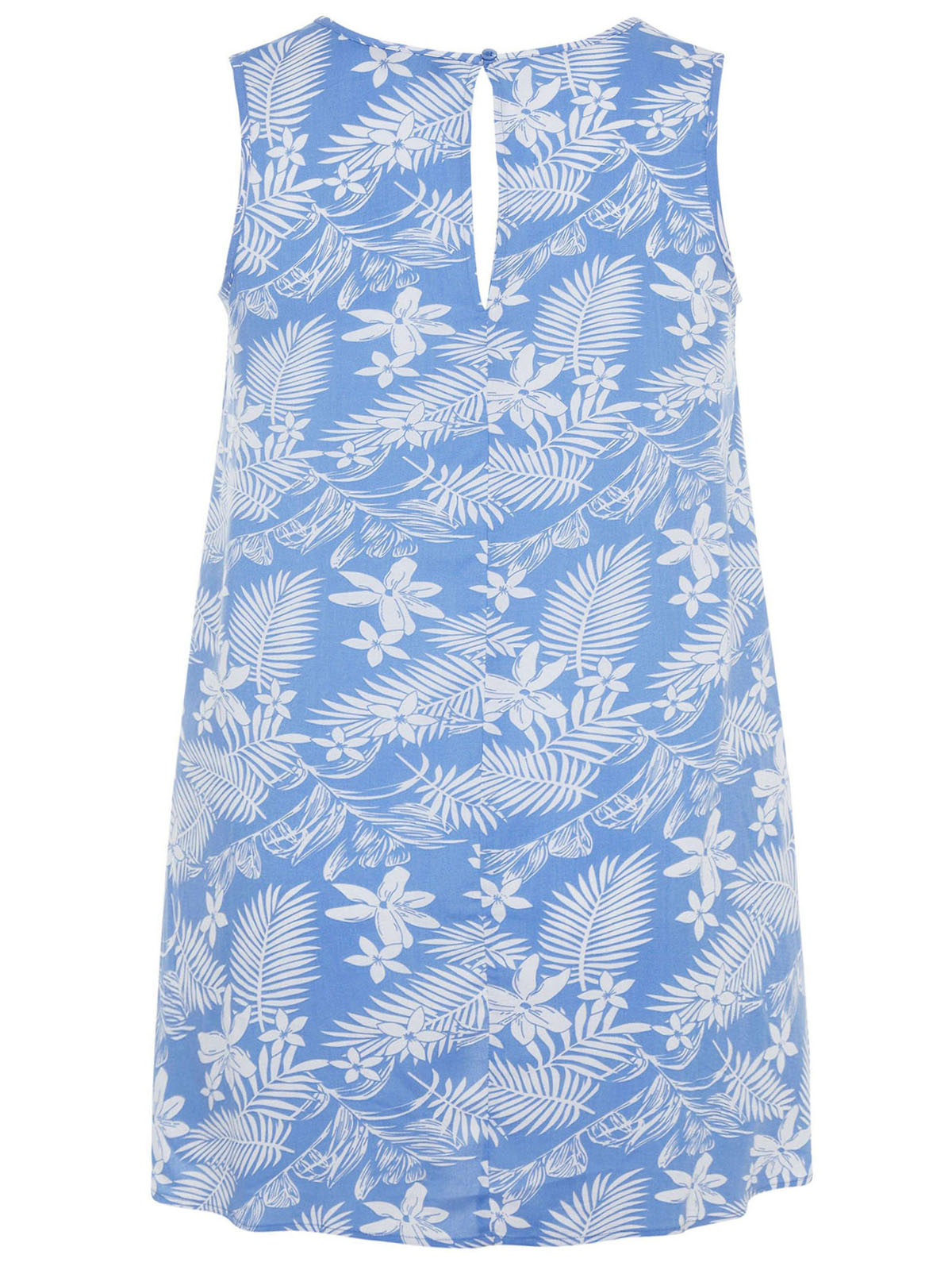 CURVE - - BLUE Tropical Floral Keyhole Back Top - Plus Size 18 to 26/28