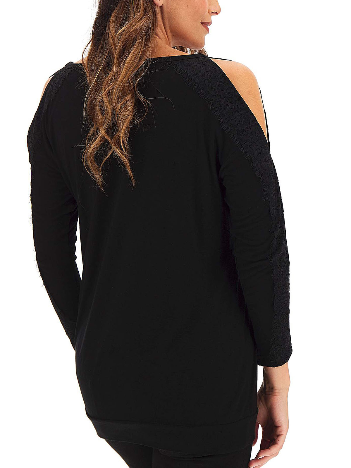 Capsule - - BLACK Eyelash Lace Cold Shoulder Top - Plus Size 18 to 28