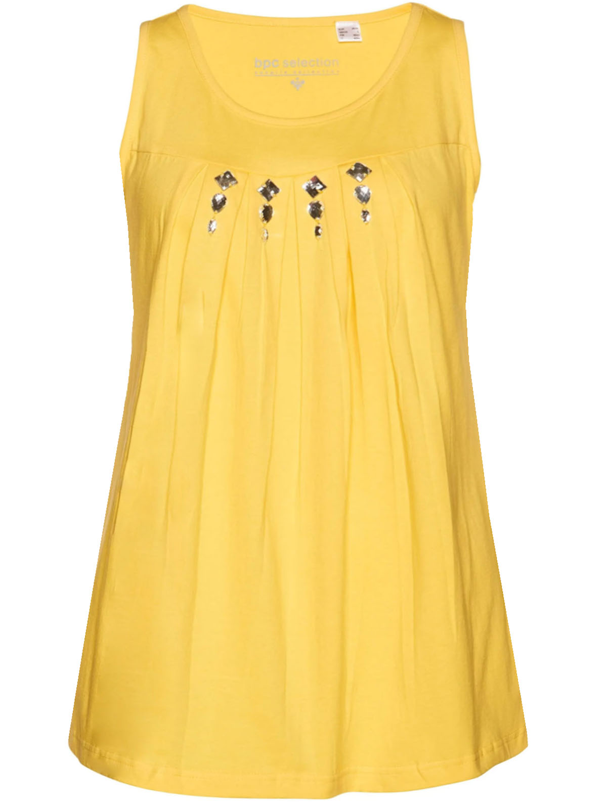 BPC - - YELLOW Pure Cotton Sleeveless Jewel Embellished Pleat Detail ...