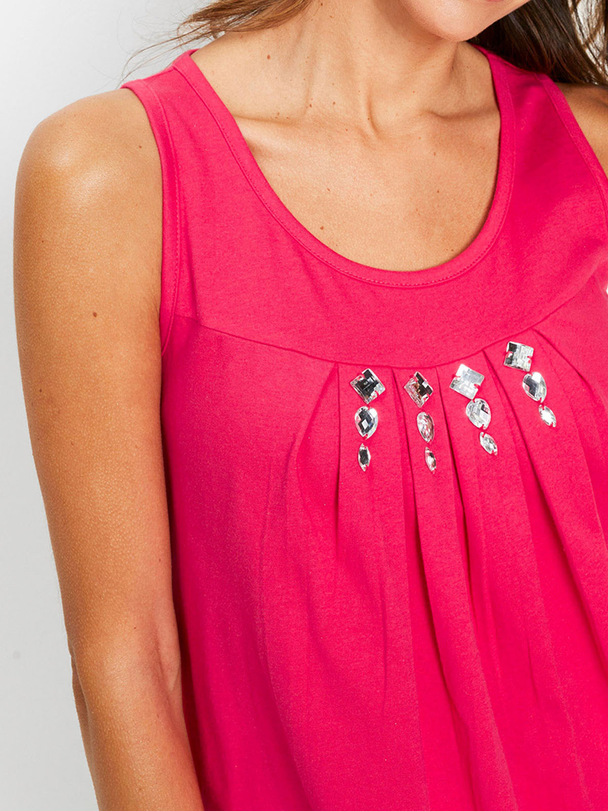 BPC - - HOT-PINK Pure Cotton Sleeveless Jewel Embellished Pleat Detail ...