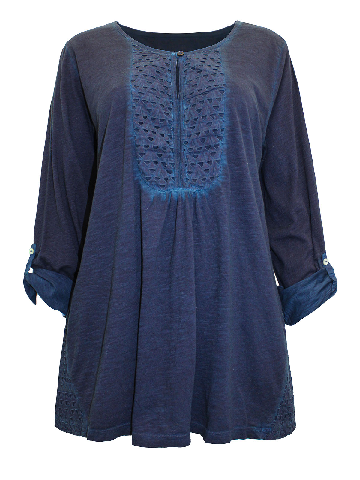 Ulla Popken PLUS - - NAVY Lace Insert Cold Dye Top - Plus Size 16/18 to ...