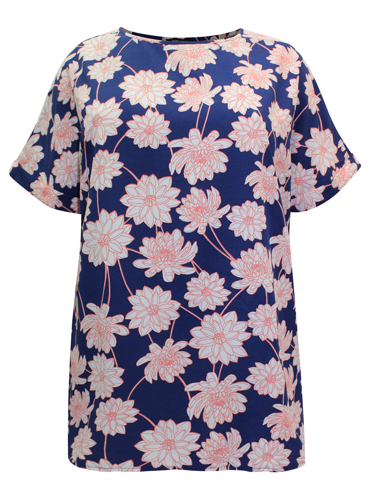 JD Williams - - NAVY Floral Print Longline Boxy Top - Size 10 to 32