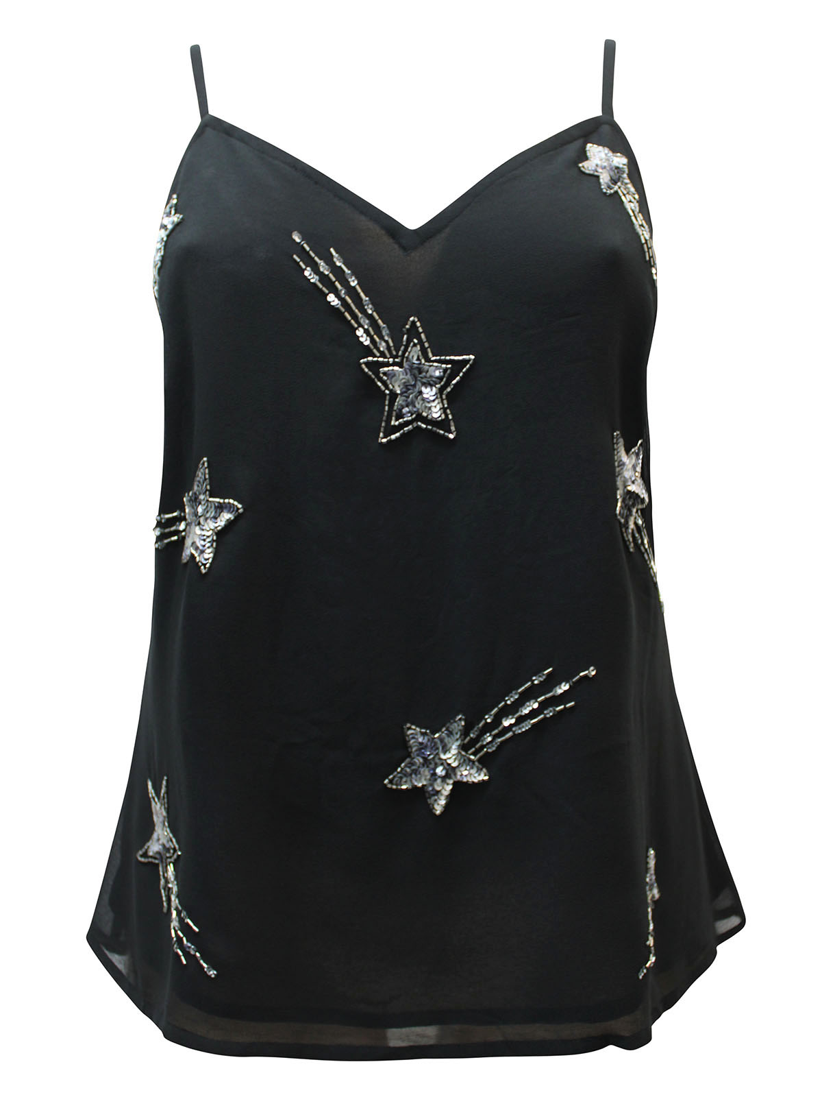 Capsule - - BLACK Sequin Star Woven Cami Top - Plus Size 20 to 32
