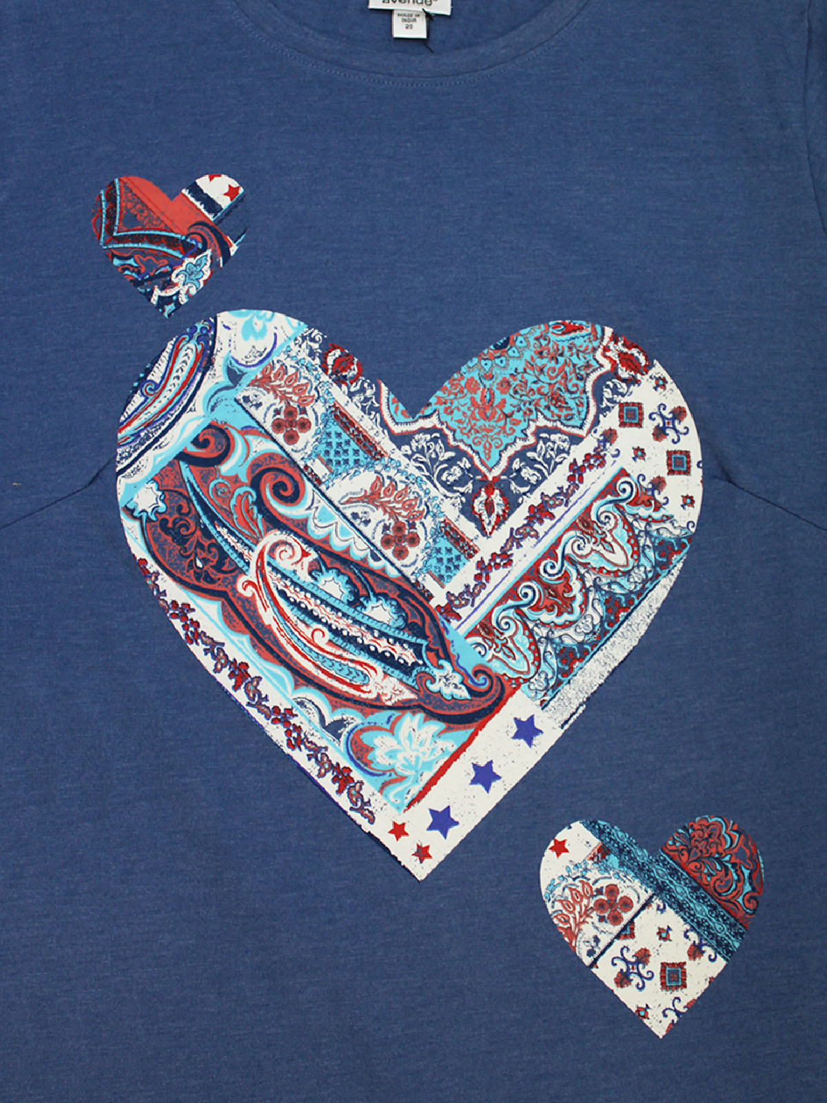 MID-BLUE Cotton Rich Paisley Heart Print Top - Plus Size 14 to 30/32