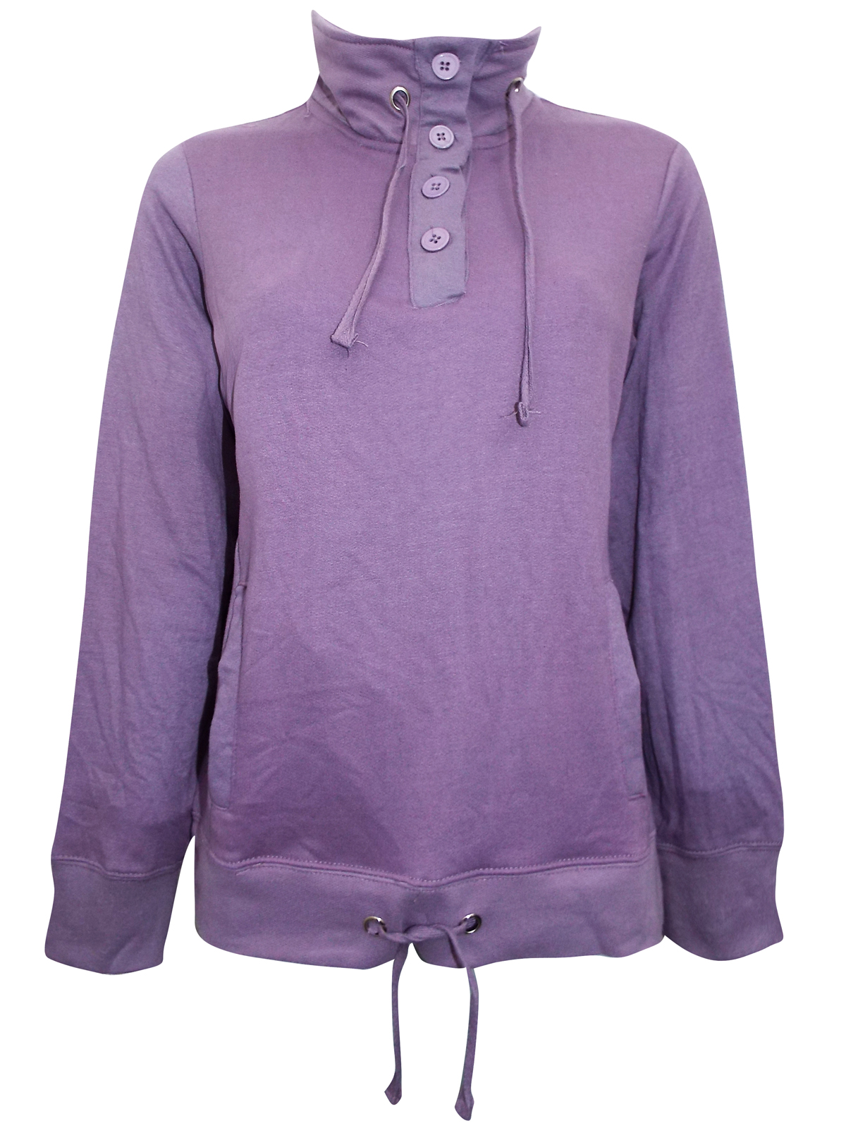PURPLE Cotton Rich Funnel Neck Top - Size XSmall to XXLarge