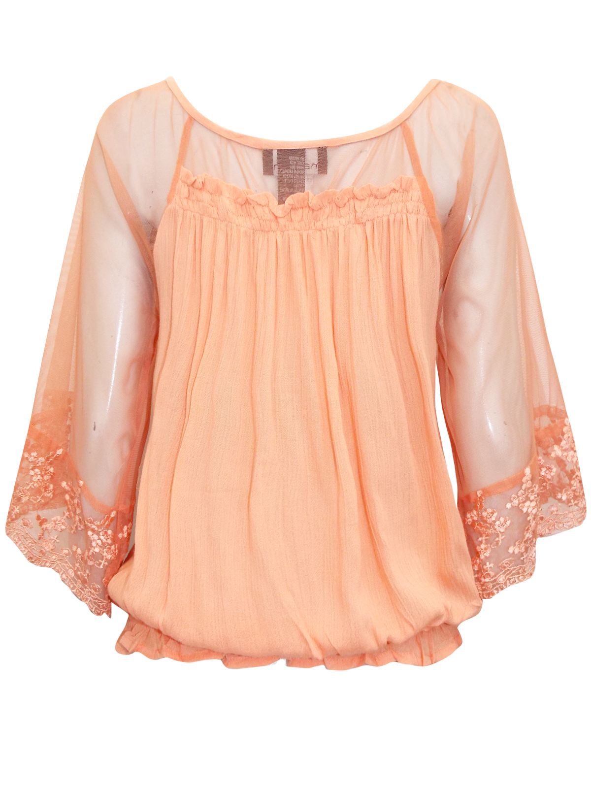 Marianne - - Marianne PEACH Sheer Sleeve Gypsy Top - Size Medium to 3X