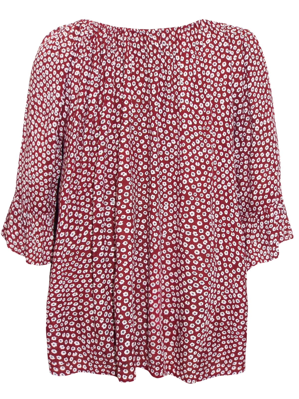 BURGUNDY Floral Print Frill Sleeve Gypsy Top - Plus Size 14 to 30