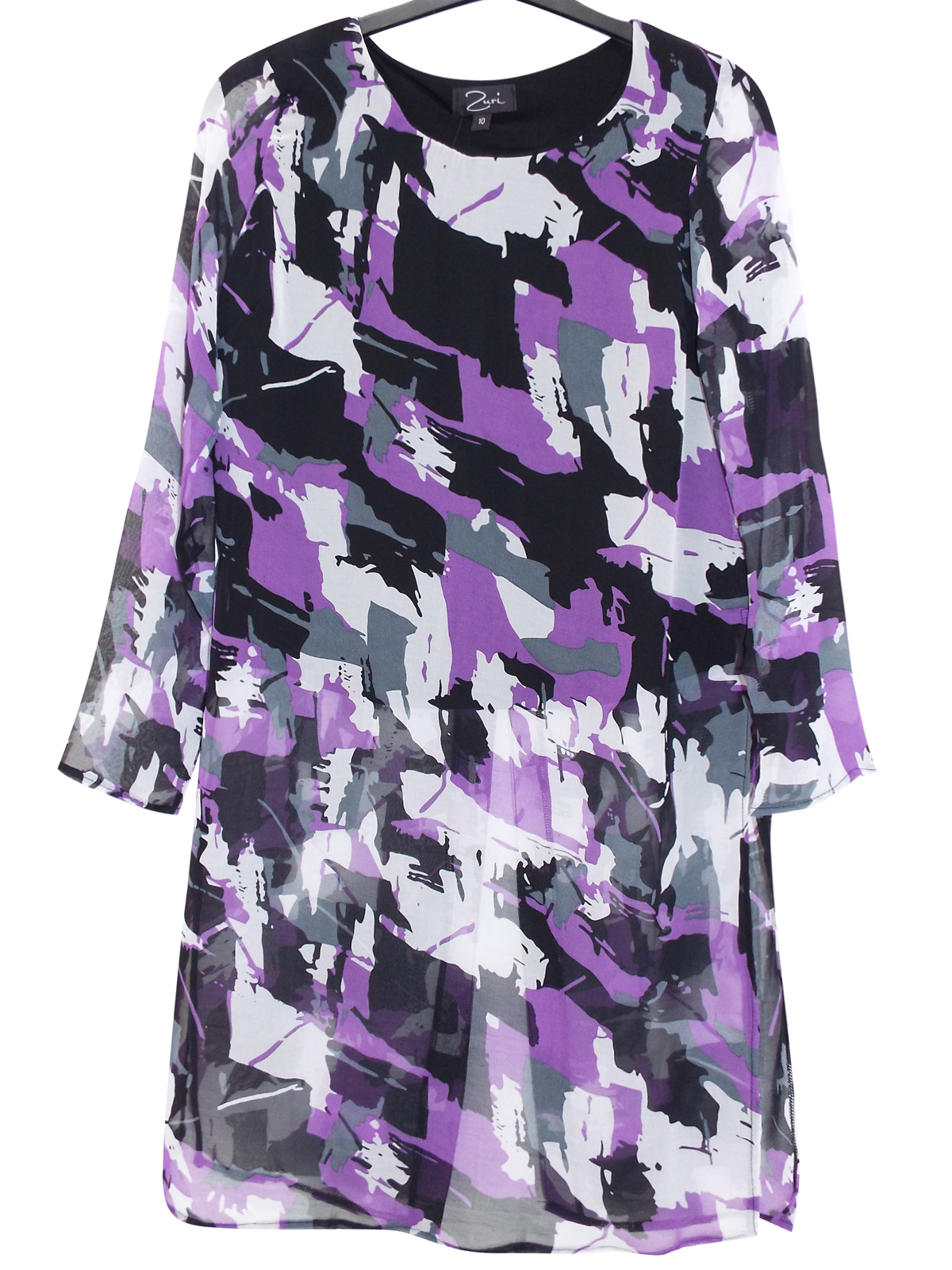 Zuri - - Zuri PURPLE Printed Split Side Tunic - Size 10 to 20