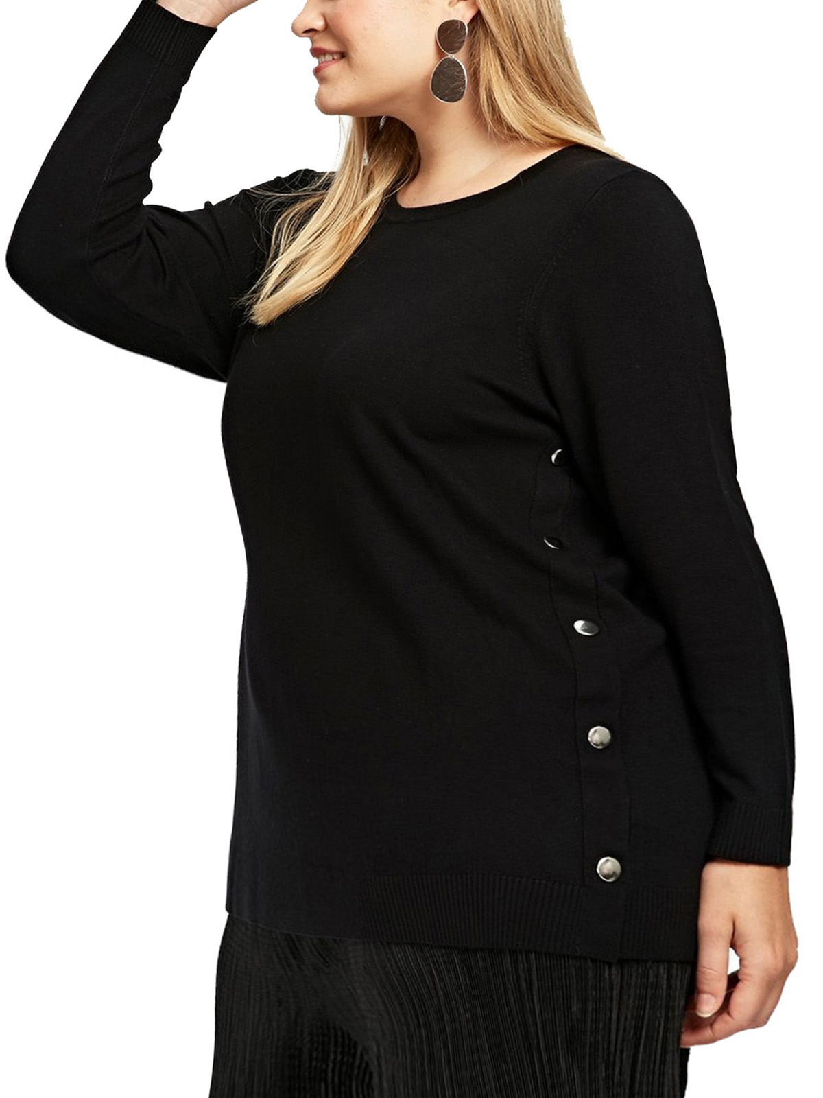 BLACK Long Sleeve Popper Side Jumper - Plus Size 14 to 30/32