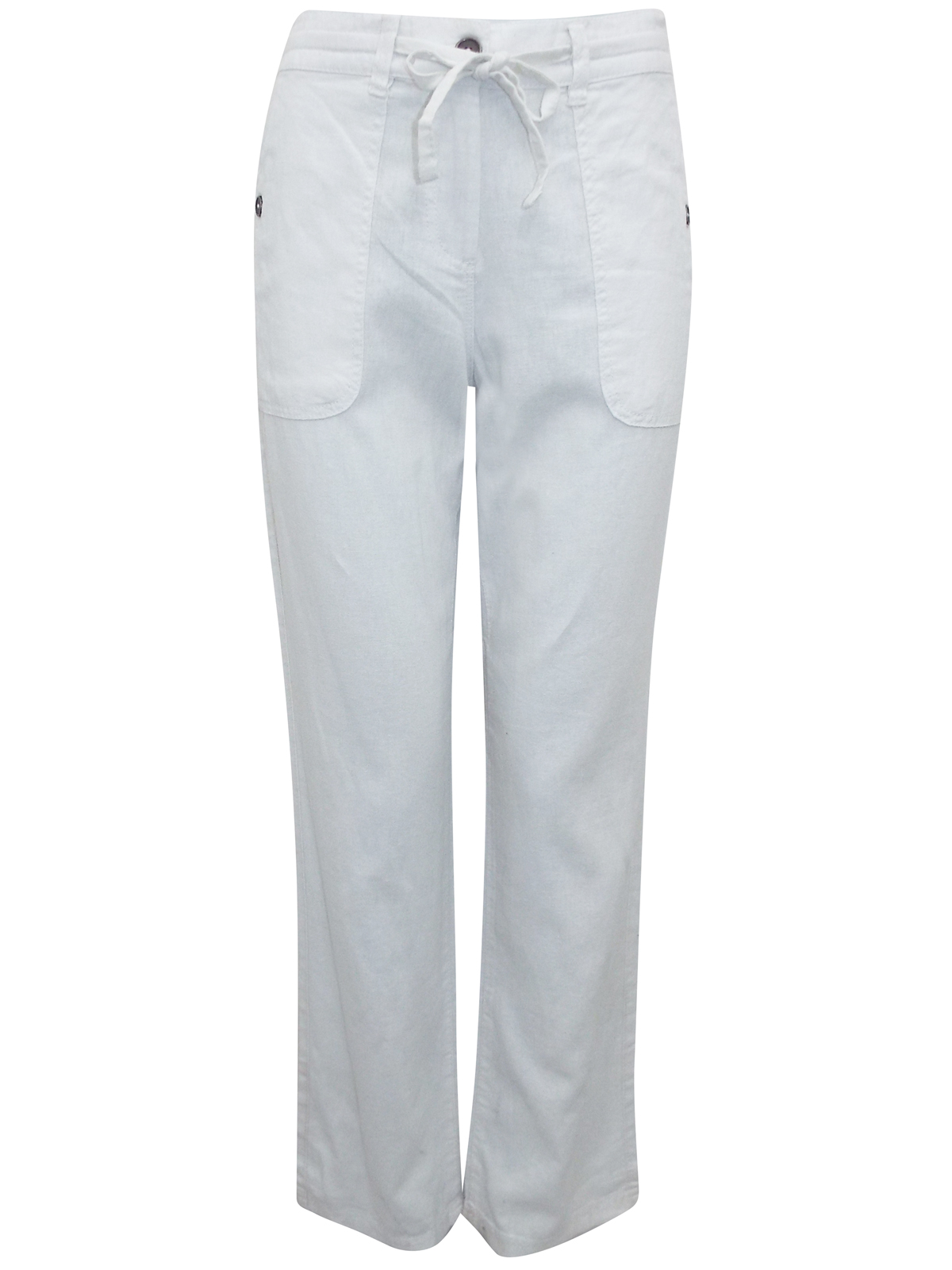 N3xt Parallel WHITE Linen Blend Drawstring Waist Trousers - Size 8 to 28