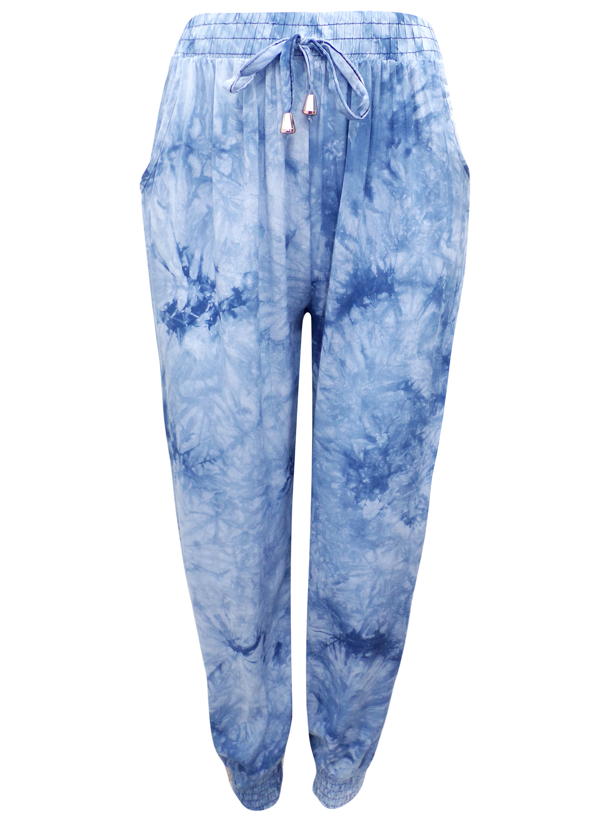 Amparo - - Amparo BLUE Tie Dye Pull On Harem Trousers - FreeSize Fits ...