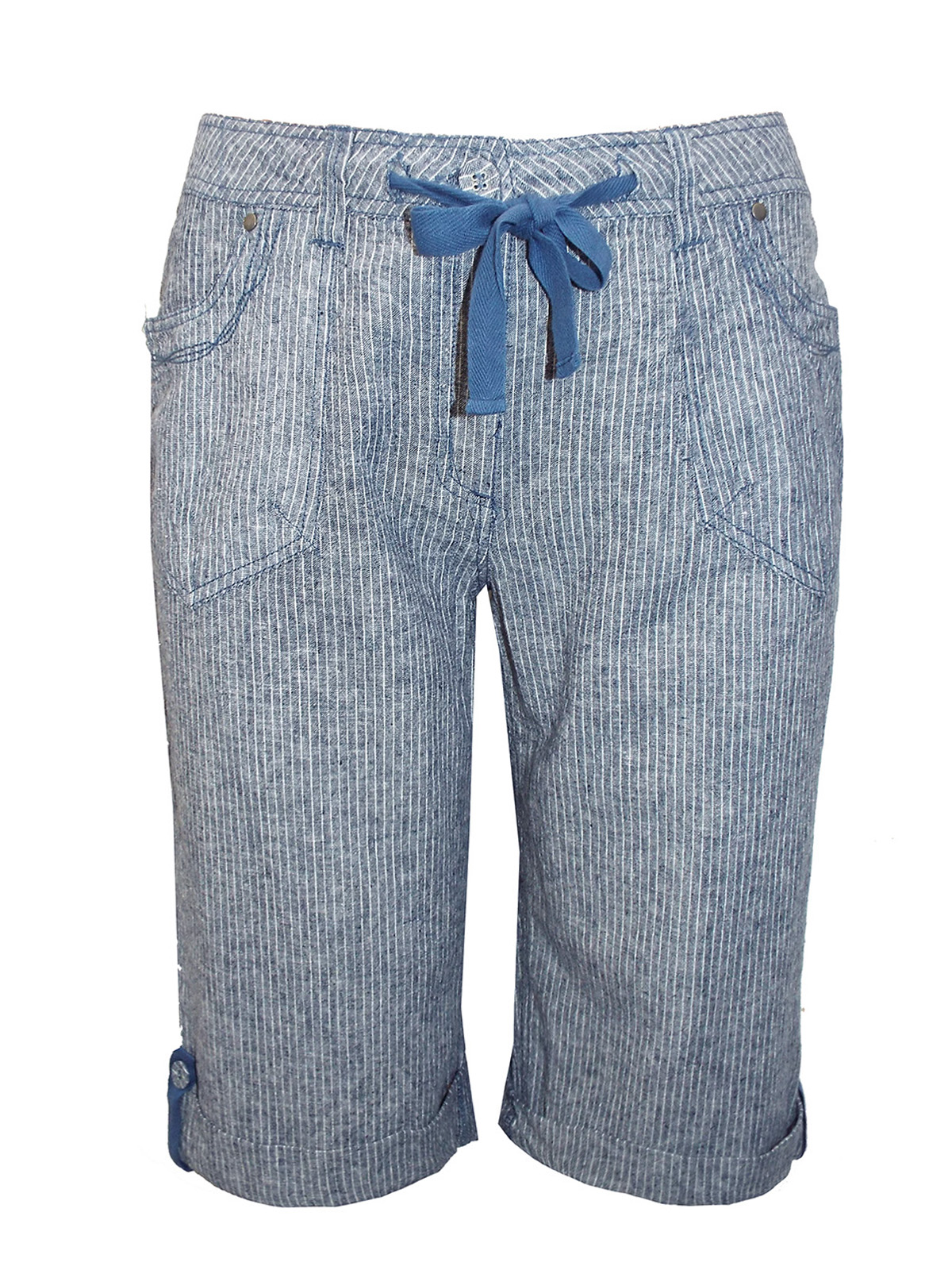 BHS - - BH5 NAVY Linen Blend Striped Shorts - Size 14 to 16