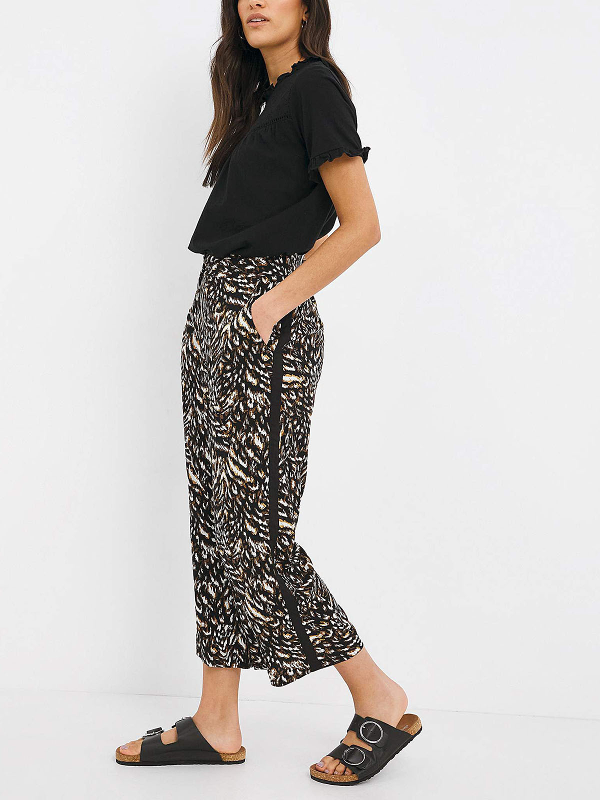 Capsule - - BLACK Animal Print Spun Wide Leg Culottes - Plus Size 18 to 20