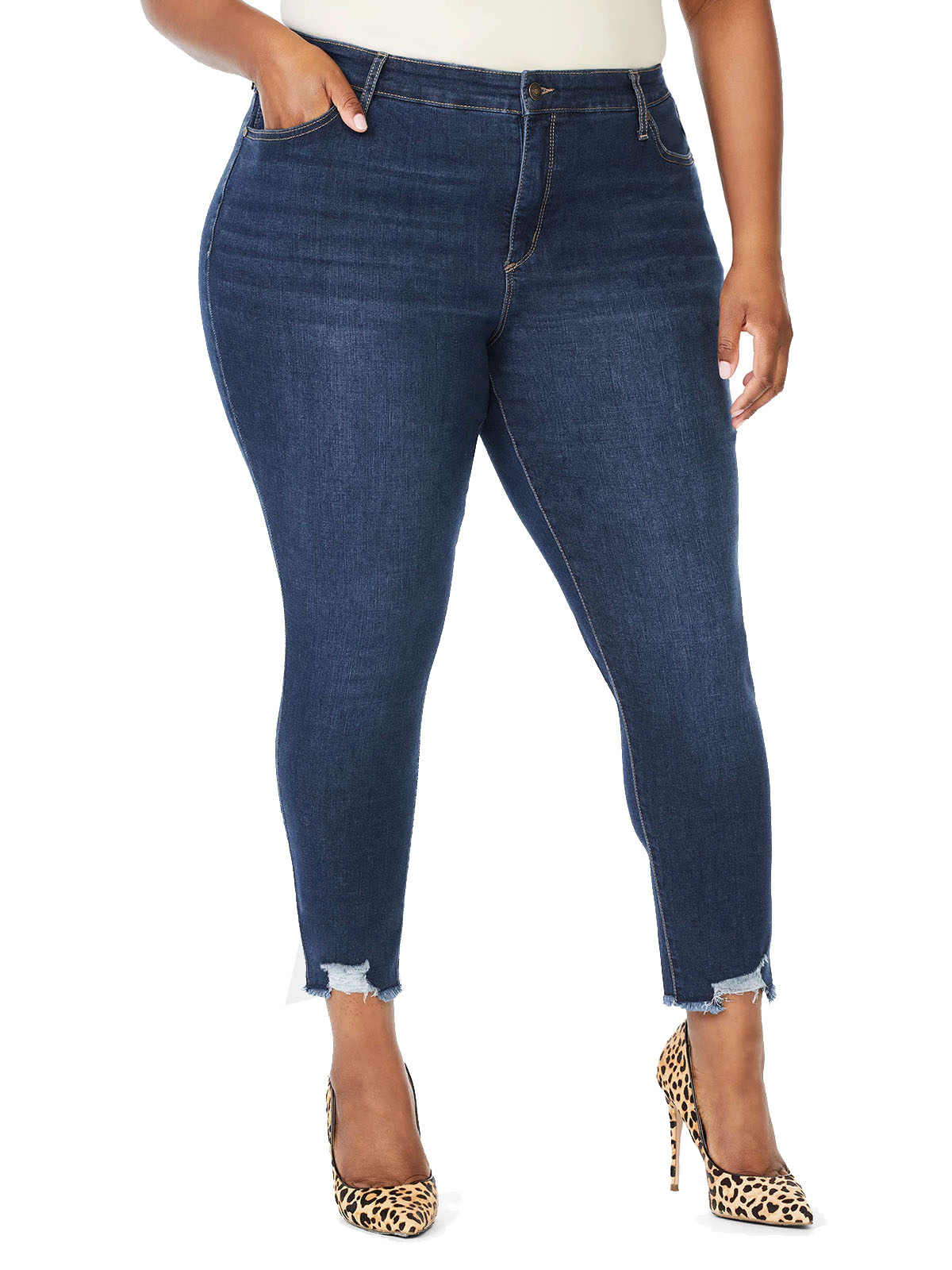 Sophia - - DARK-DENIM Frayed Hem Denim Jeans - Plus Size 16 to 28 (US ...